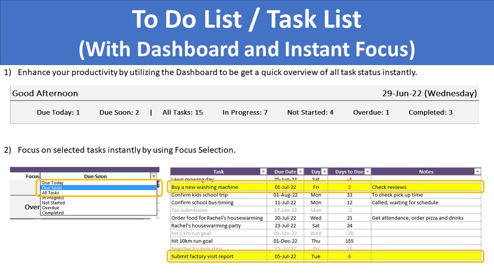 To Do List / Task List | Dashboard, Instant Focus, Highlighting ...