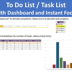 To Do List / Task List Dashboard, Instant Focus, Highlighting, Summary ...