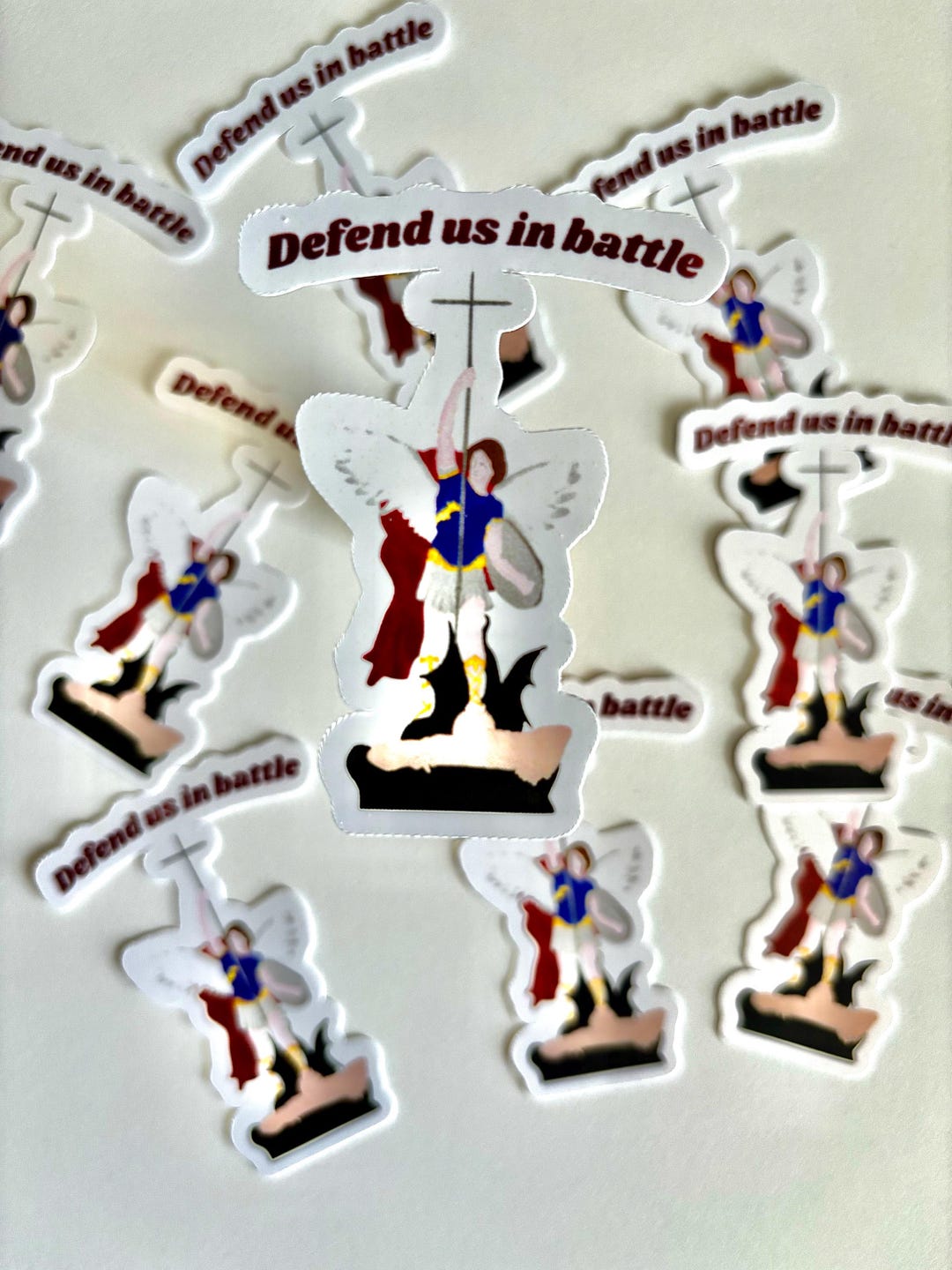 Michael the Archangel, Defend Us in Battle Waterproof Sticker, Sacred ...