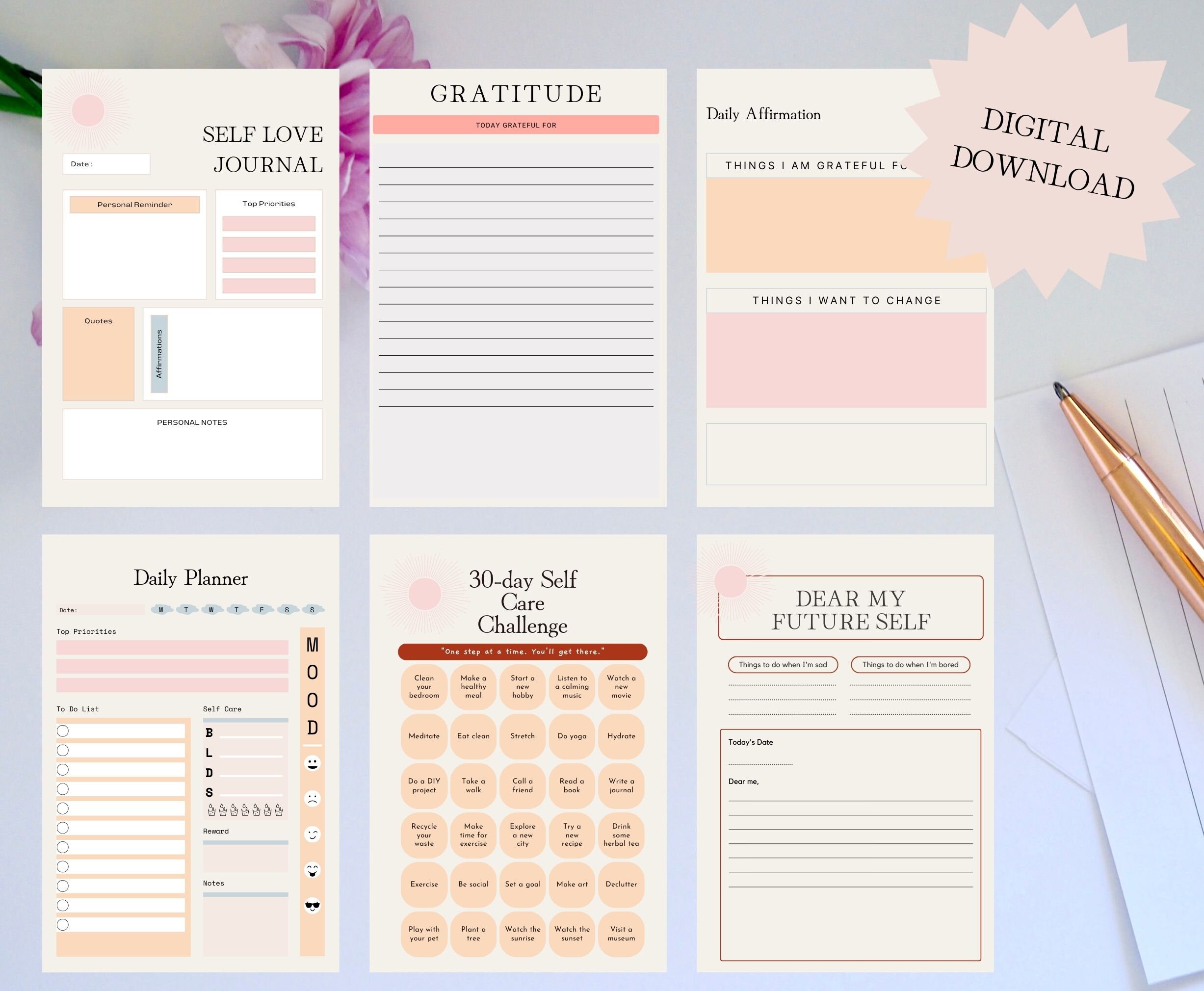 Minimalist Self-care Digital Calendar, Instant Download, Digital ...