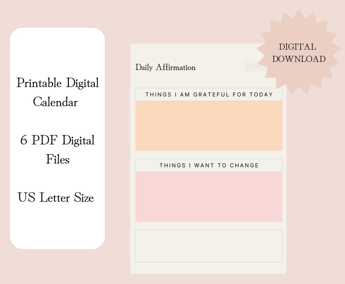 Minimalist Self-care Digital Calendar, Instant Download, Digital ...