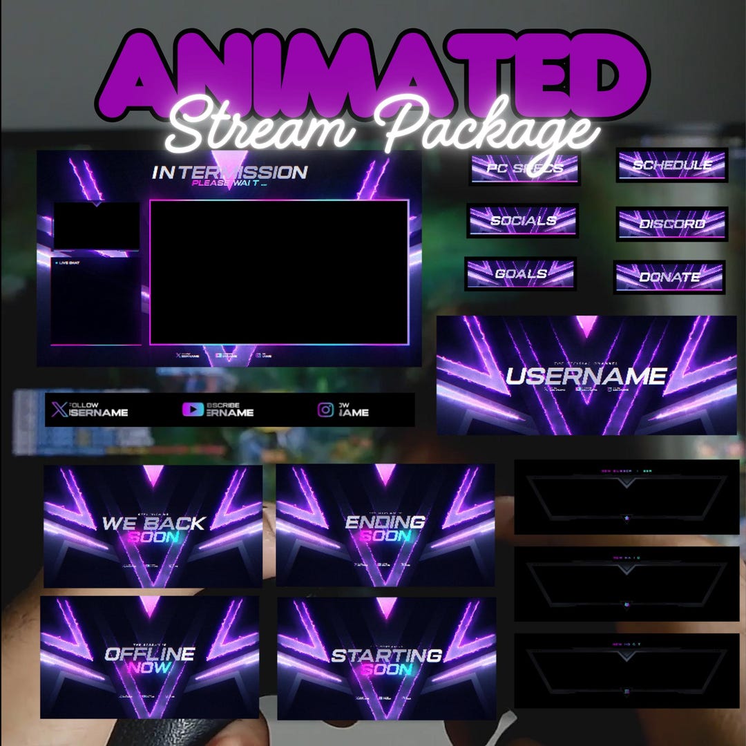 Black and Violet Animated Stream Overlay Package (digital Download ...