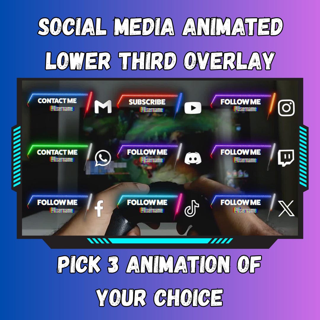 Custom Animated Neon Lower Third Overlay, Social Media Streamer (pick 3 ...