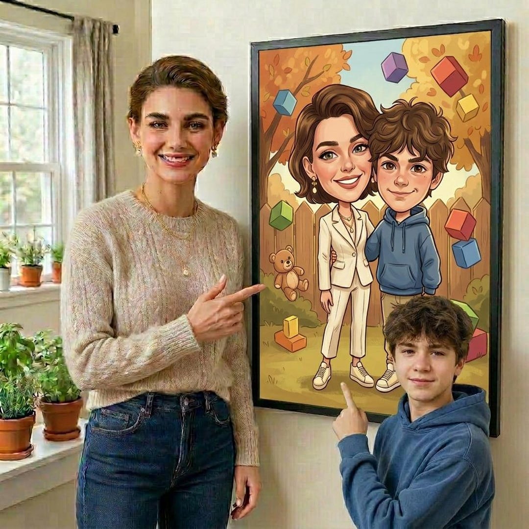 Personalized Mother Son Portrait | Cartoon Illustration Gift | Custom ...