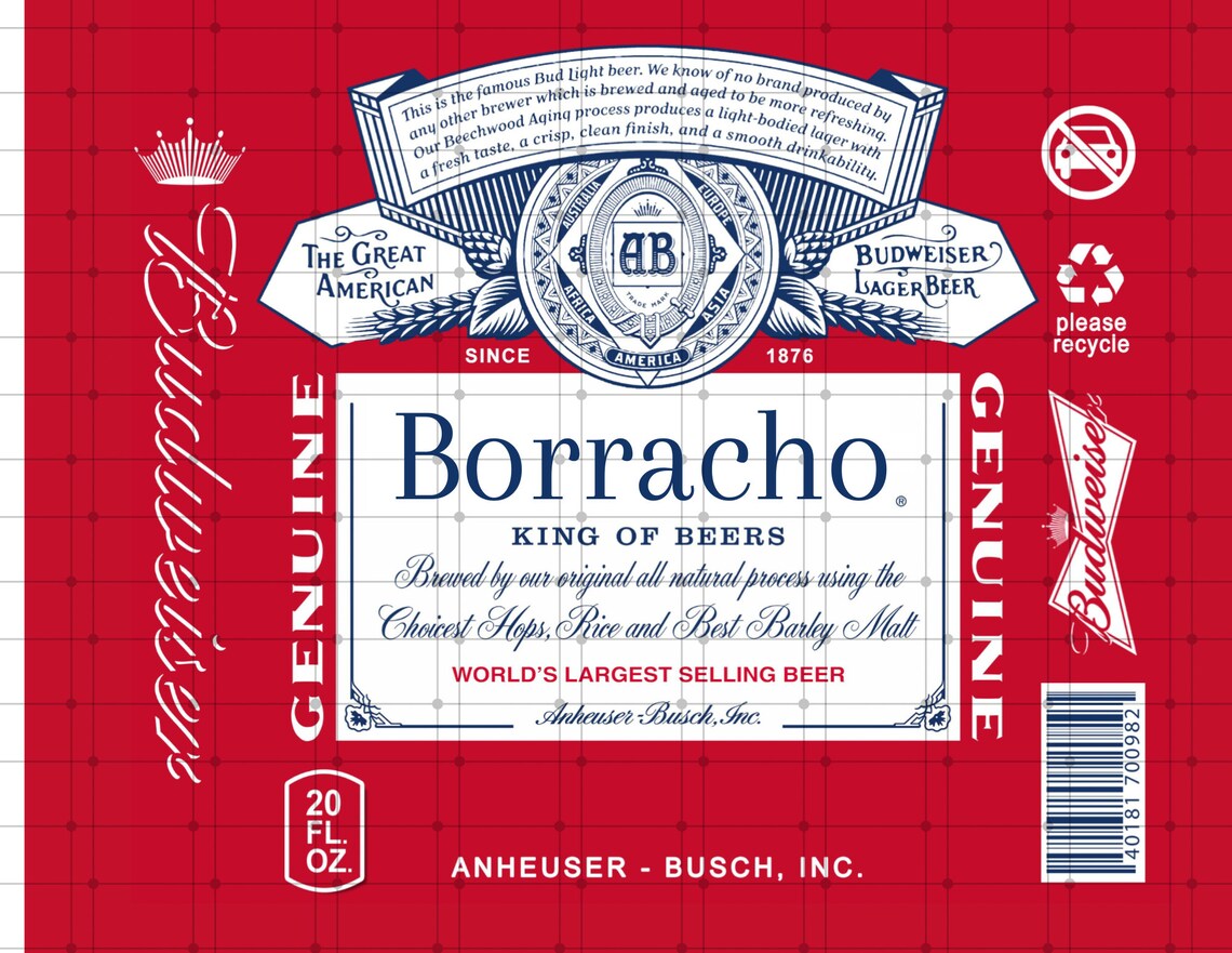 Borracho Budweiser Wrap for 20oz Tumbler Sublimation Digital Download ...