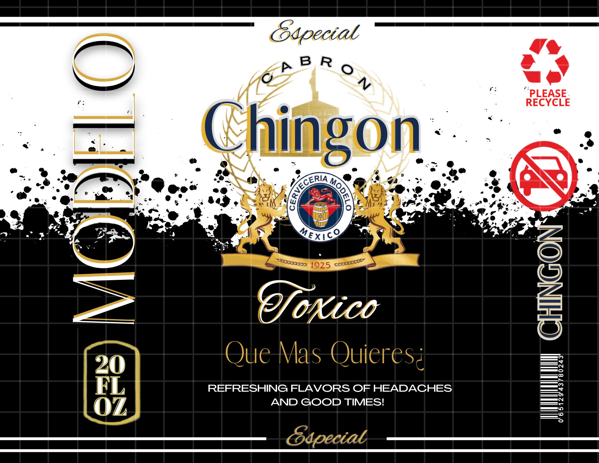 20oz Chingon Black Modelo Wrap Digital Print 8.5”x11” Trim to Size - Etsy
