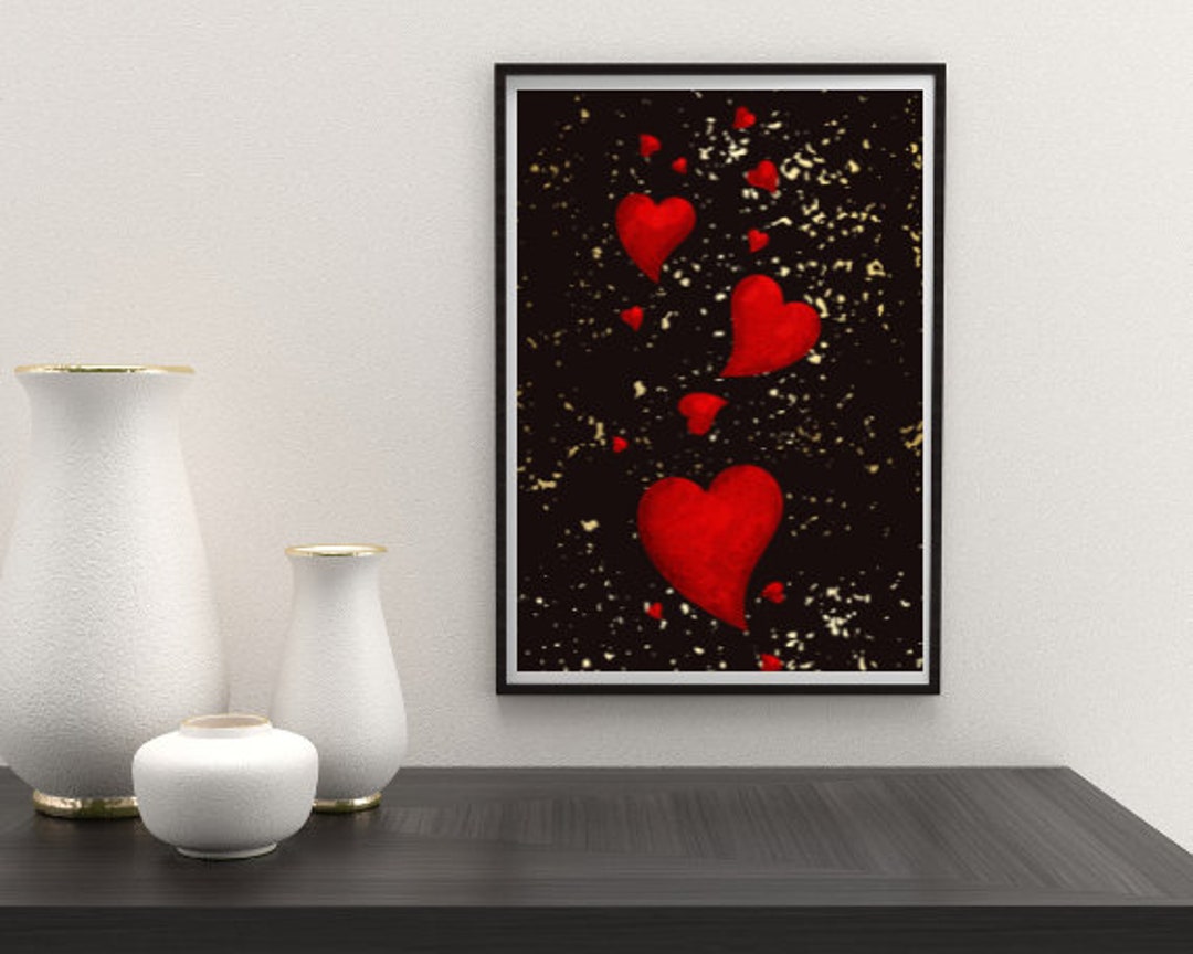 Red Hearts With Gold Glitter, Digital Download, Printable JPG and PNG ...