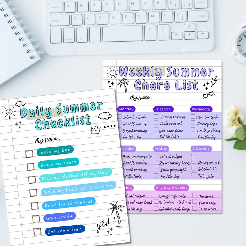 Printable Editable Summer Daily Chore Charts for Kids,chores Checklist ...