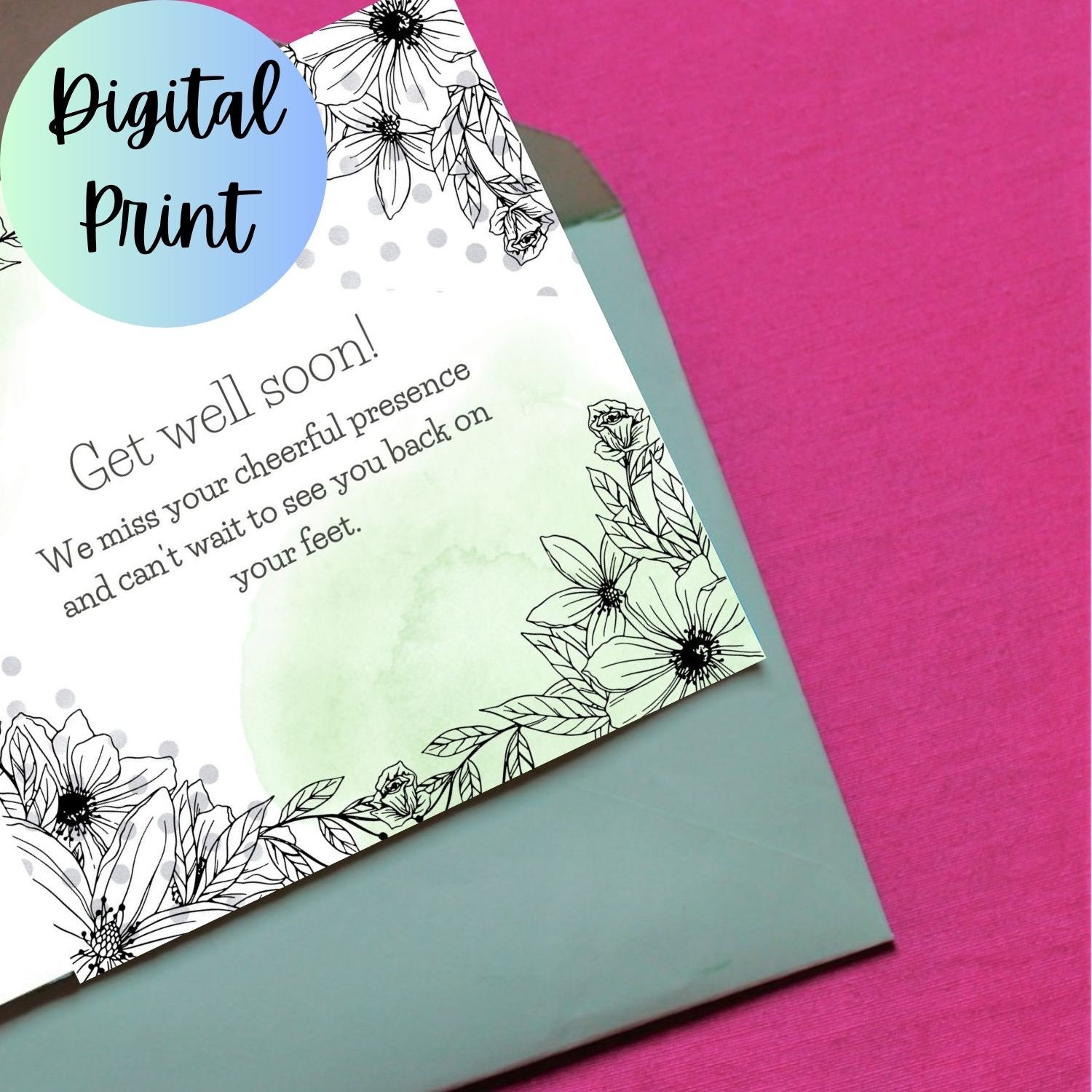 10 Get Well Soon Digital Printable Simple Flat Card 10 Unique Printable ...