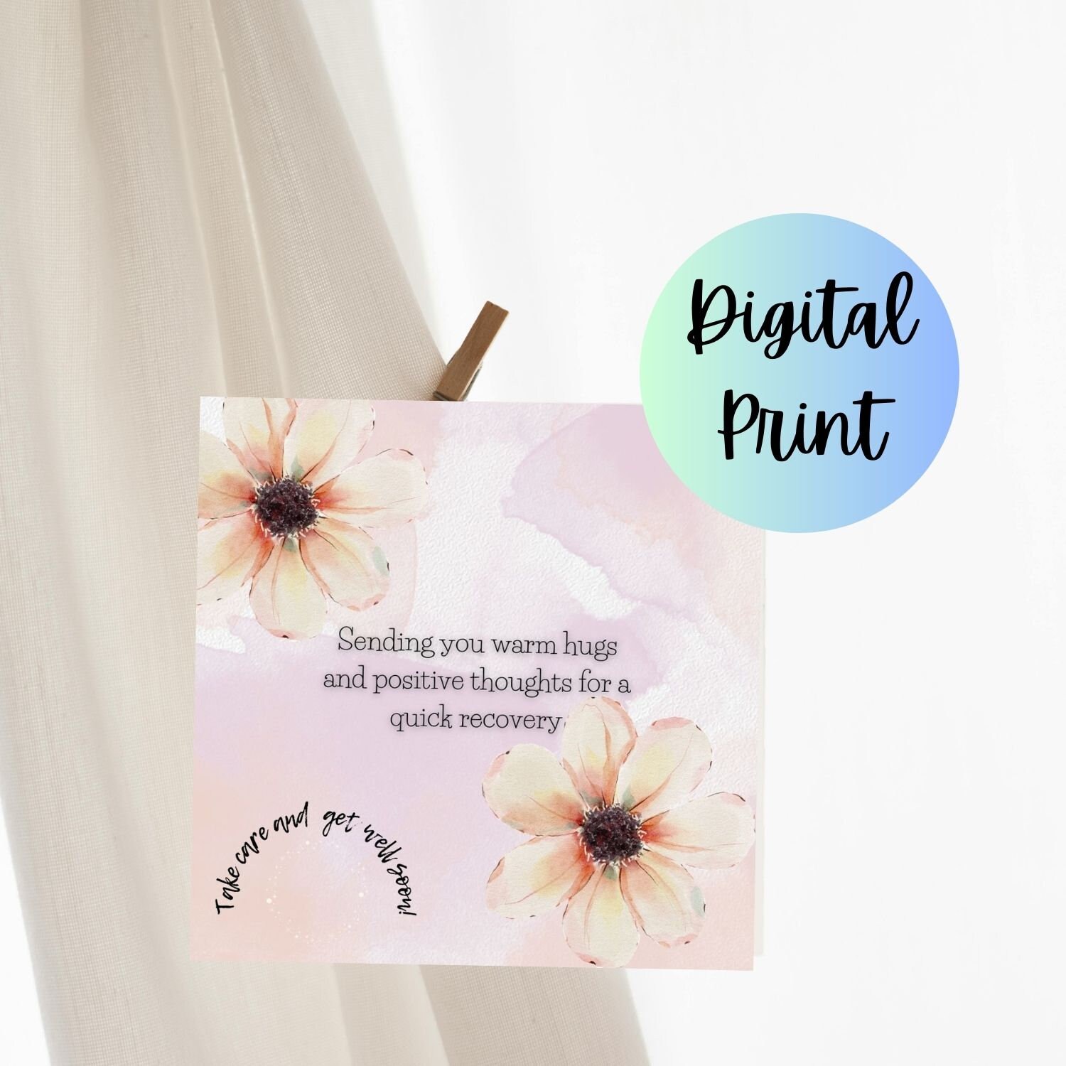 10 Get Well Soon Digital Printable Simple Flat Card 10 Unique Printable ...