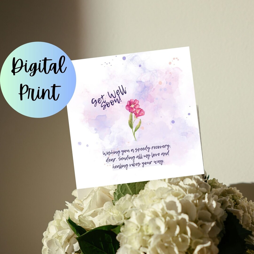 10 Get Well Soon Digital Printable Simple Flat Card 10 Unique Printable ...
