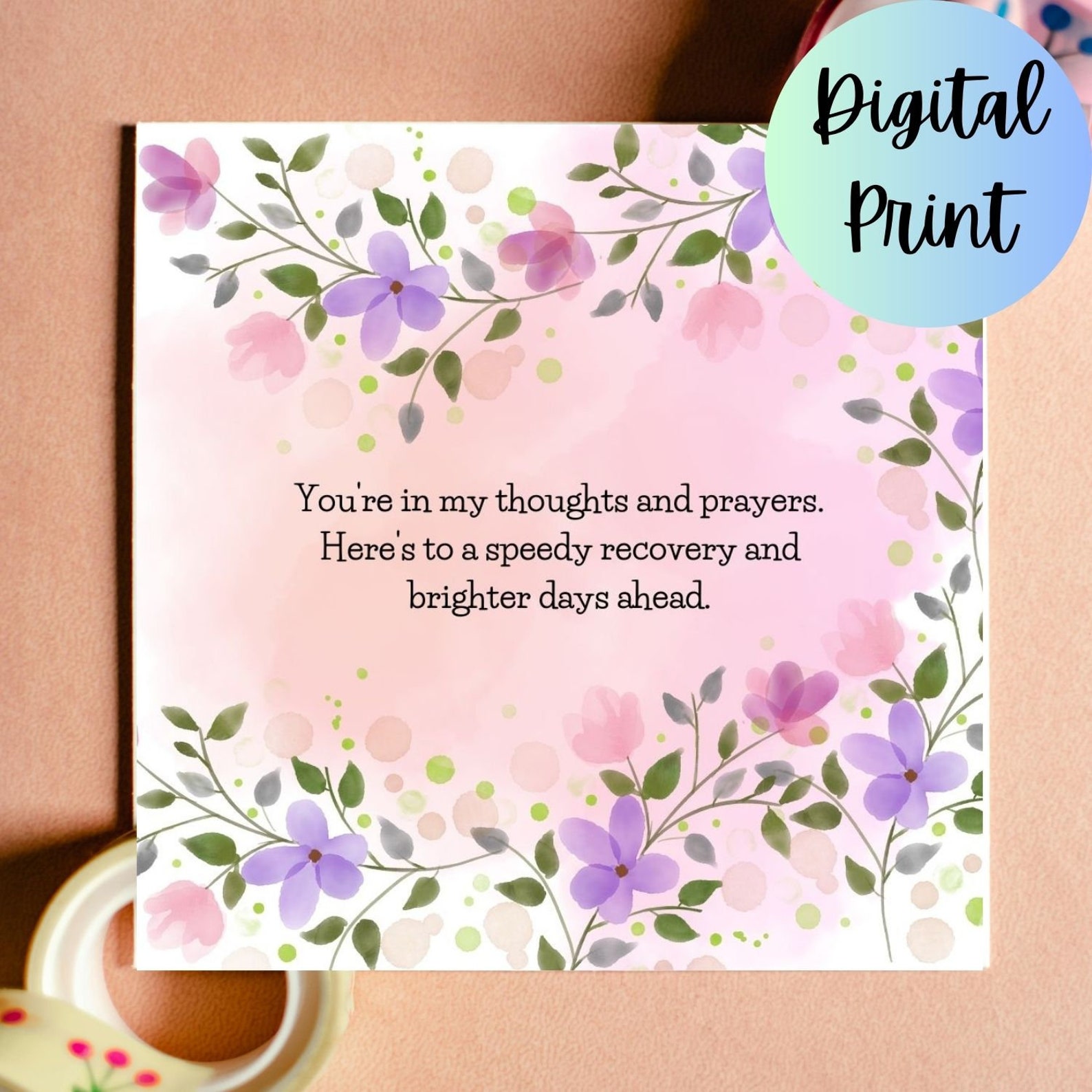 10 Get Well Soon Digital Printable Simple Flat Card 10 Unique Printable ...