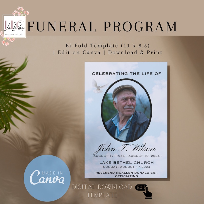 Bi-fold Dove Funeral Program Template - Etsy