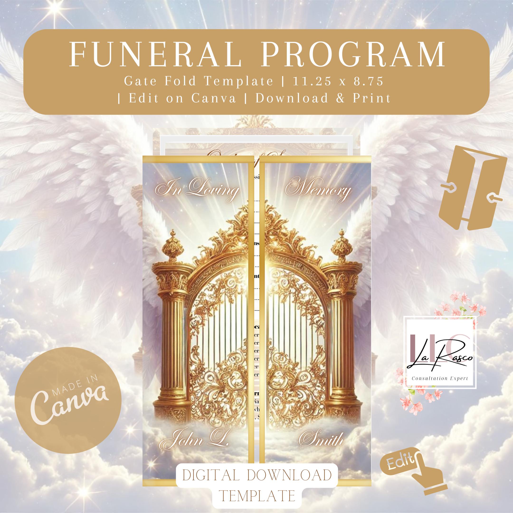 Golden Gatefold Funeral Program Template - Etsy