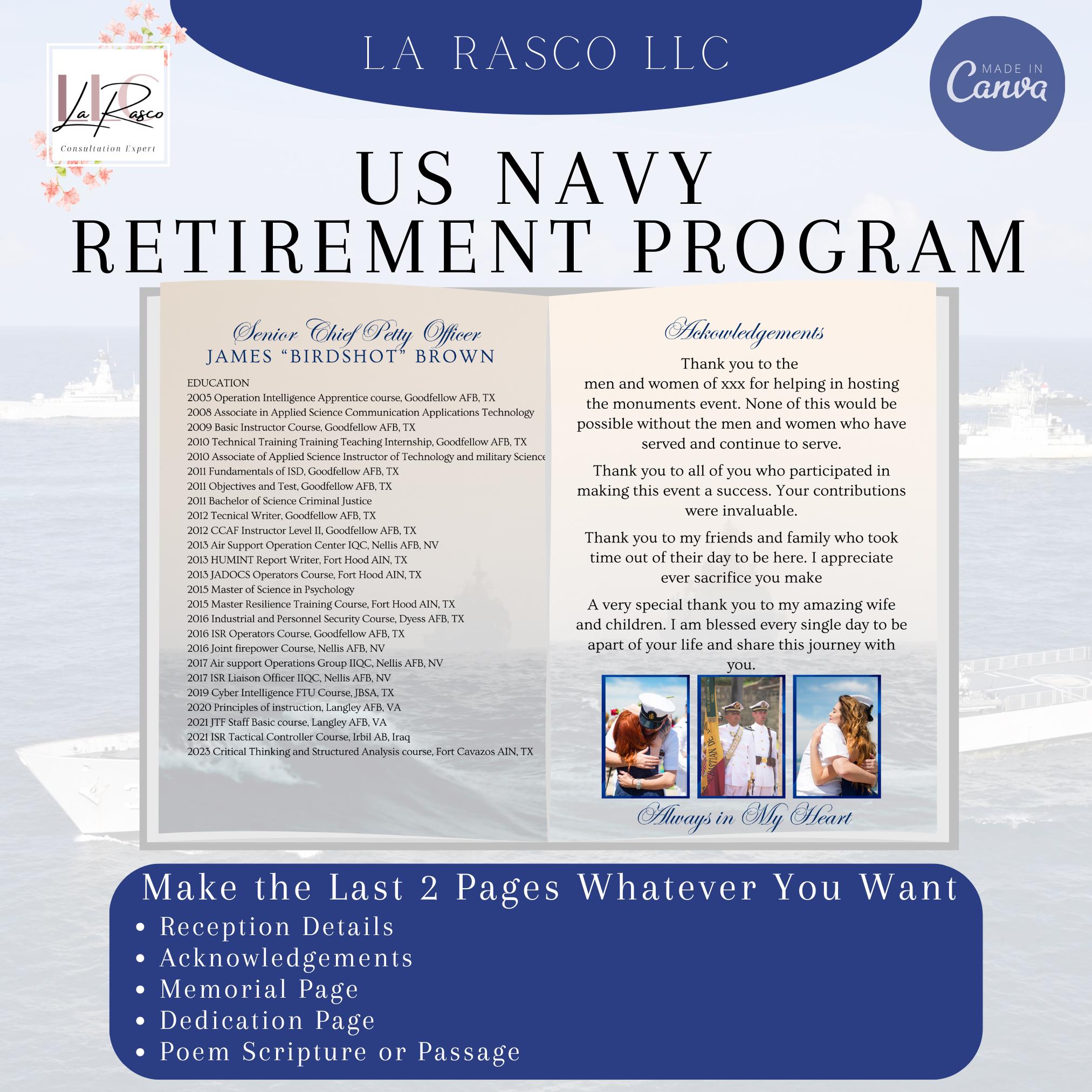 NEW US Navy Retirement Program 8 Page Template - Etsy