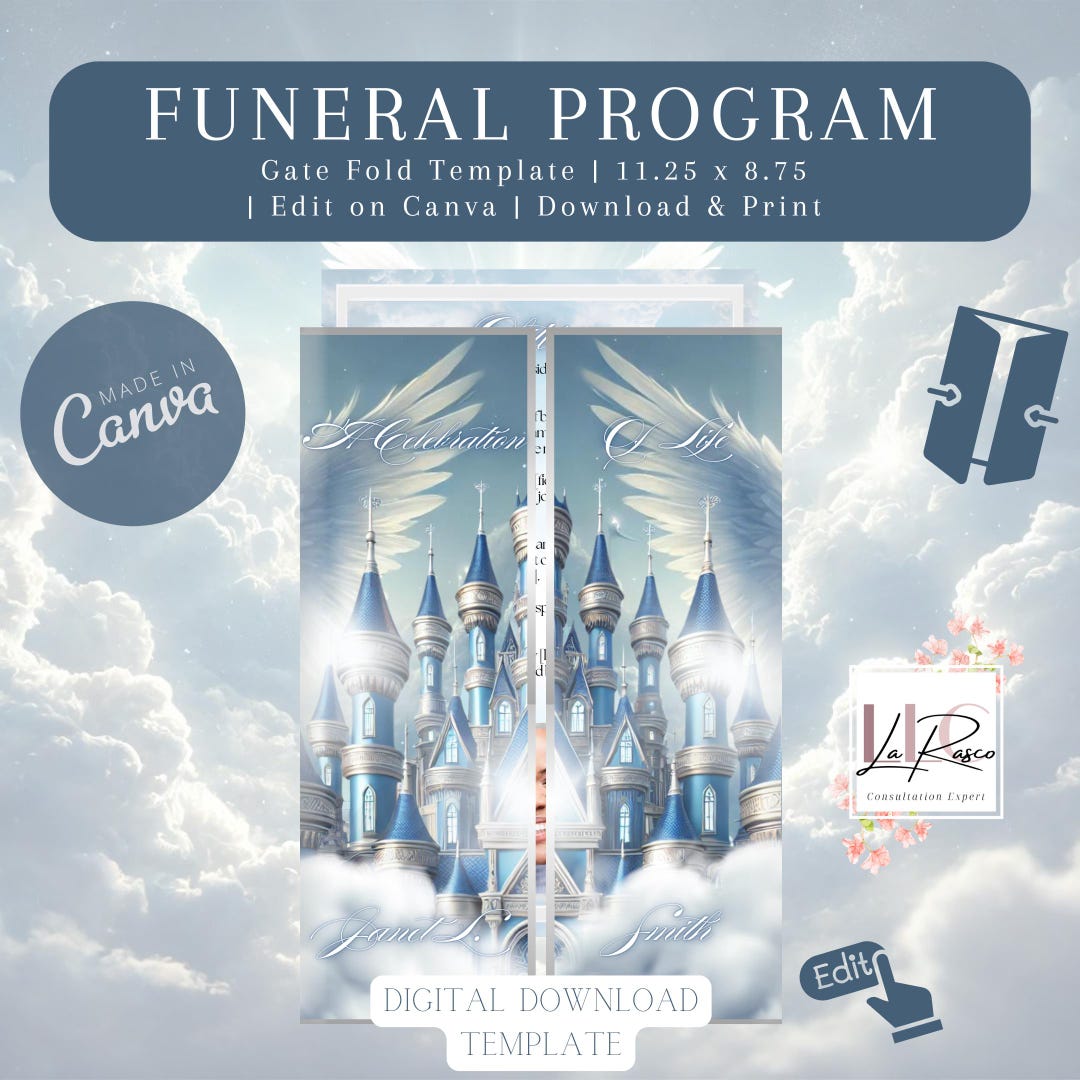 Silver Castle Gate Fold Funeral Program Template - Etsy