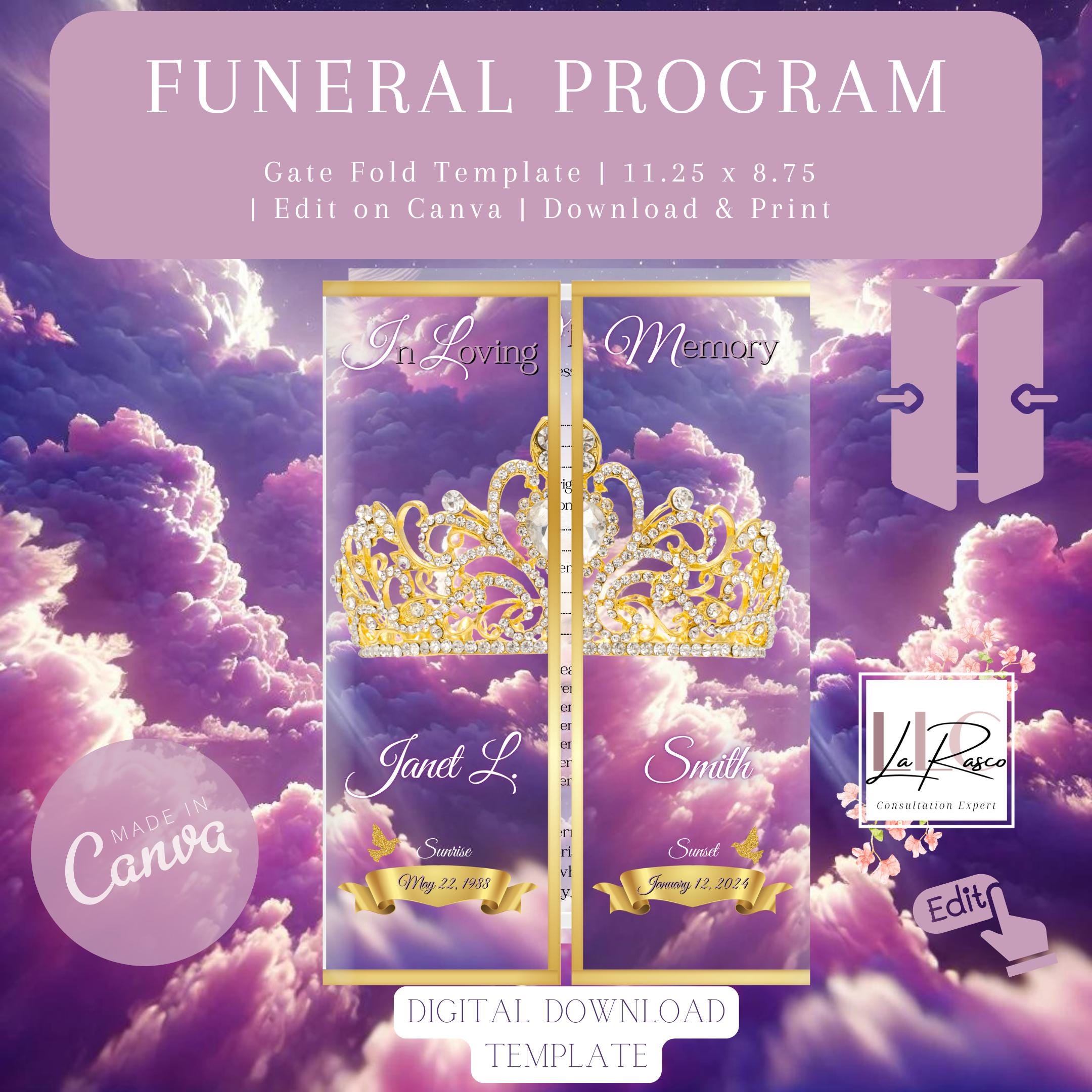 Purple Sky Gatefold Funeral Program Template - Etsy