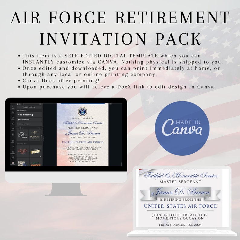 Air Force Retirement Invitation Pack - Etsy