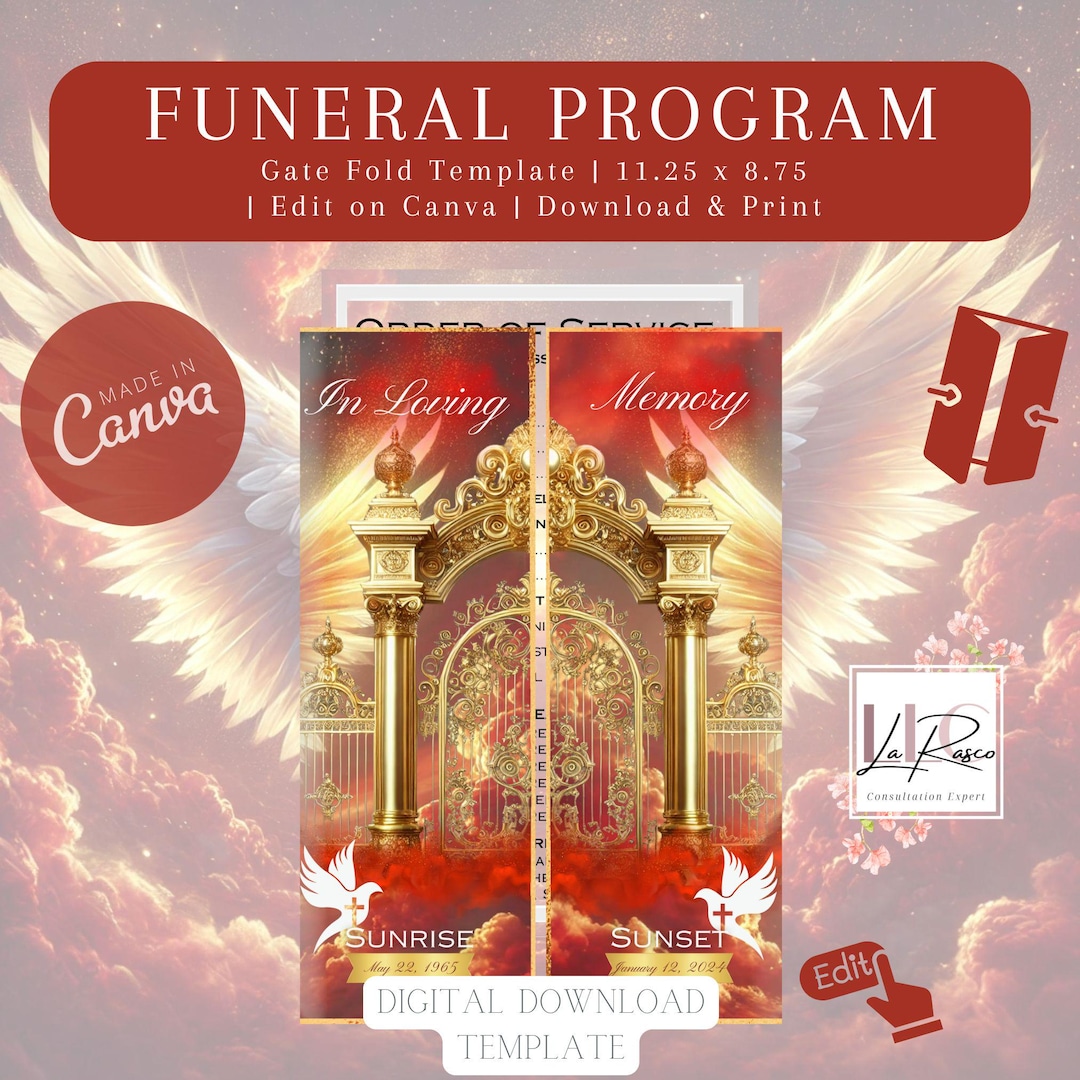 NEW! Fire and Gold Gatefold Funeral Program Template - Etsy