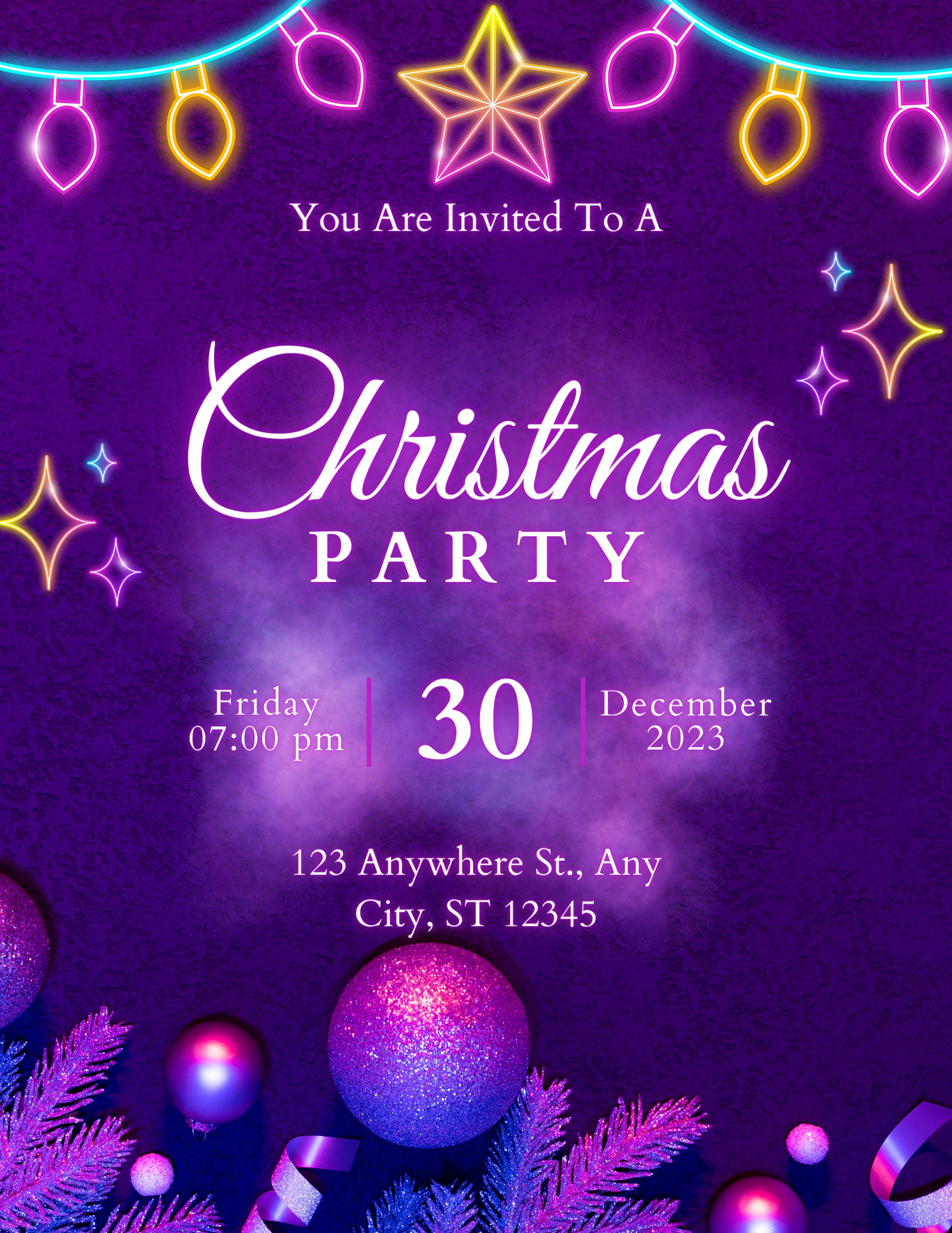 Neon Christmas Party Flyer Template - Etsy