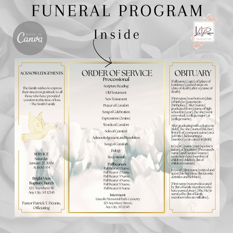 Flower Gatefold Funeral Program Template - Etsy