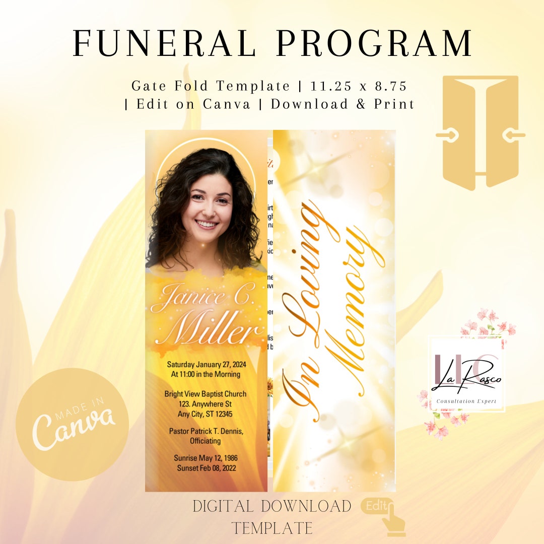 Sunflower Gate Fold Funeral Program Template - Etsy