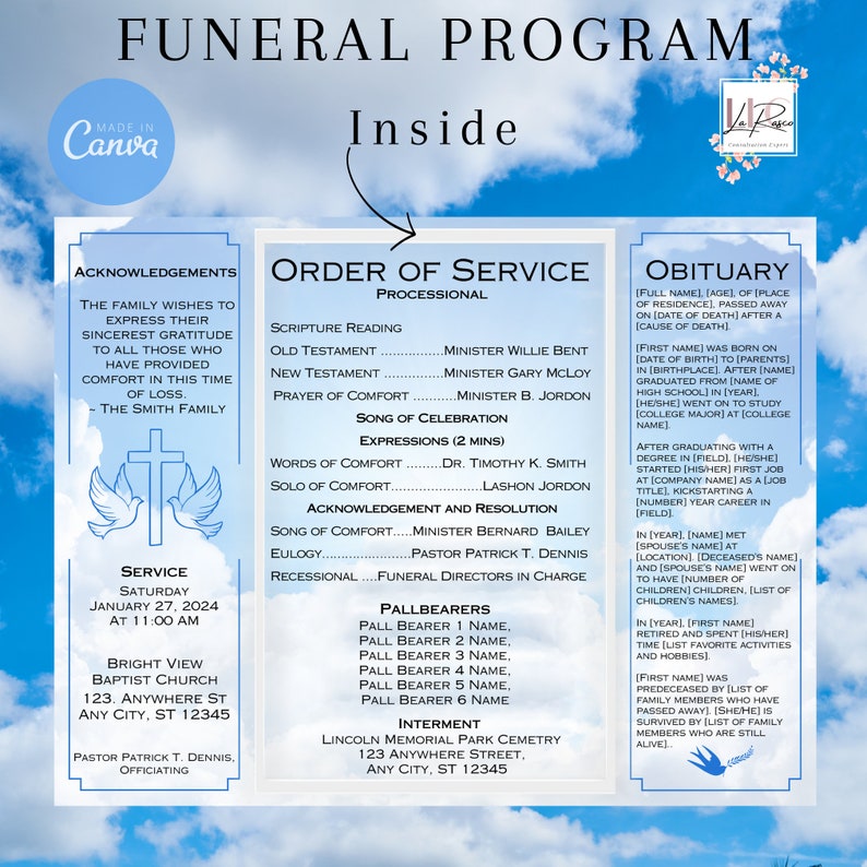 Sky Gatefold Funeral Program Template - Etsy Canada