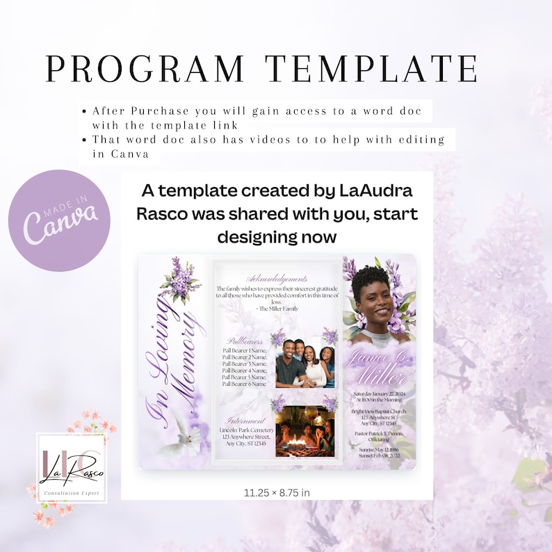 Lilac Gatefold Funeral Program Template - Etsy