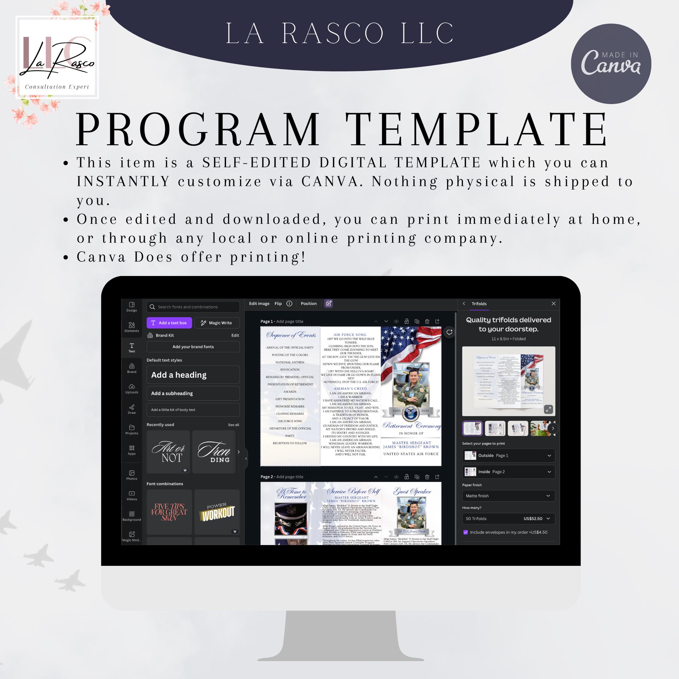 NEW!! Air Force Tri-fold Retirement Program Template - Etsy