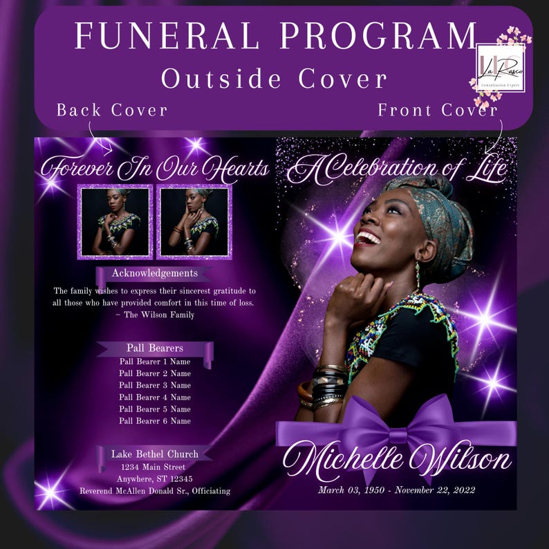 Bi-fold Purple Sparkle Funeral Program Template - Etsy