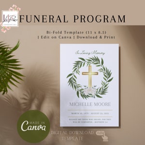 Bi-fold Green & Gold Funeral Program Template - Etsy