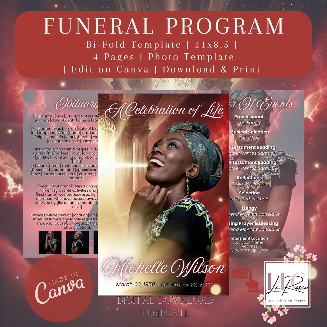 Bi-fold Crimson Funeral Program Template - Etsy