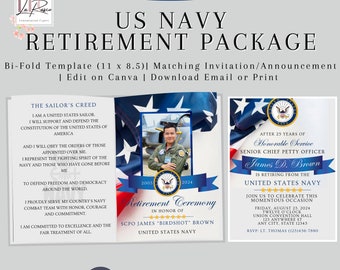 US Navy Retirement Ceremony Program Template | Editable 8.5x11 Bifold ...