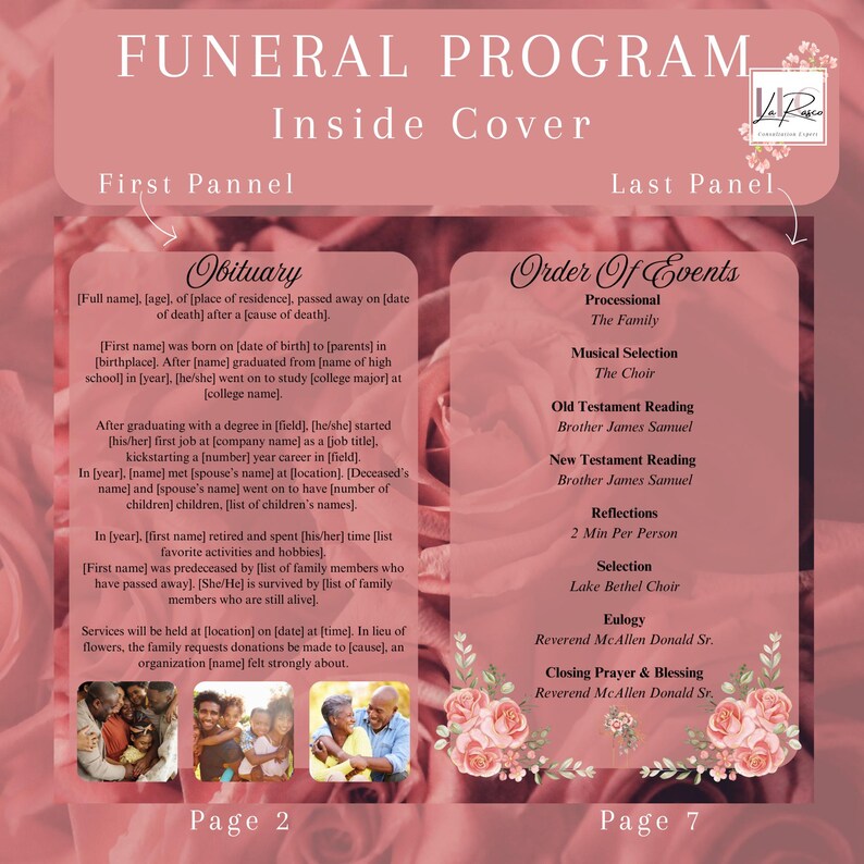 Bi-fold 8pg Pink Floral Funeral Program Template - Etsy