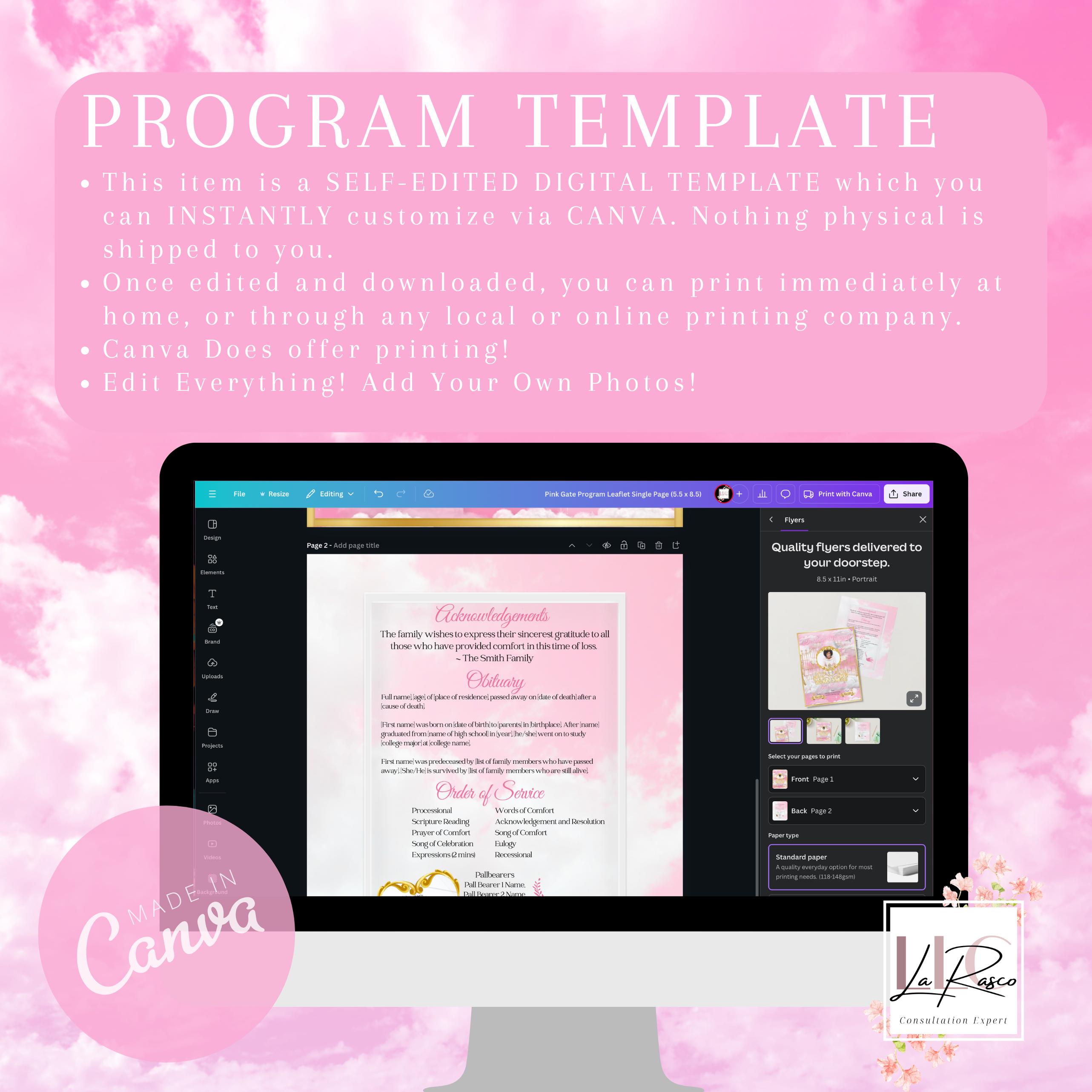 Pink Gate Funeral Program Leaflet | Single Page | 5.5 X 8.5 - Etsy