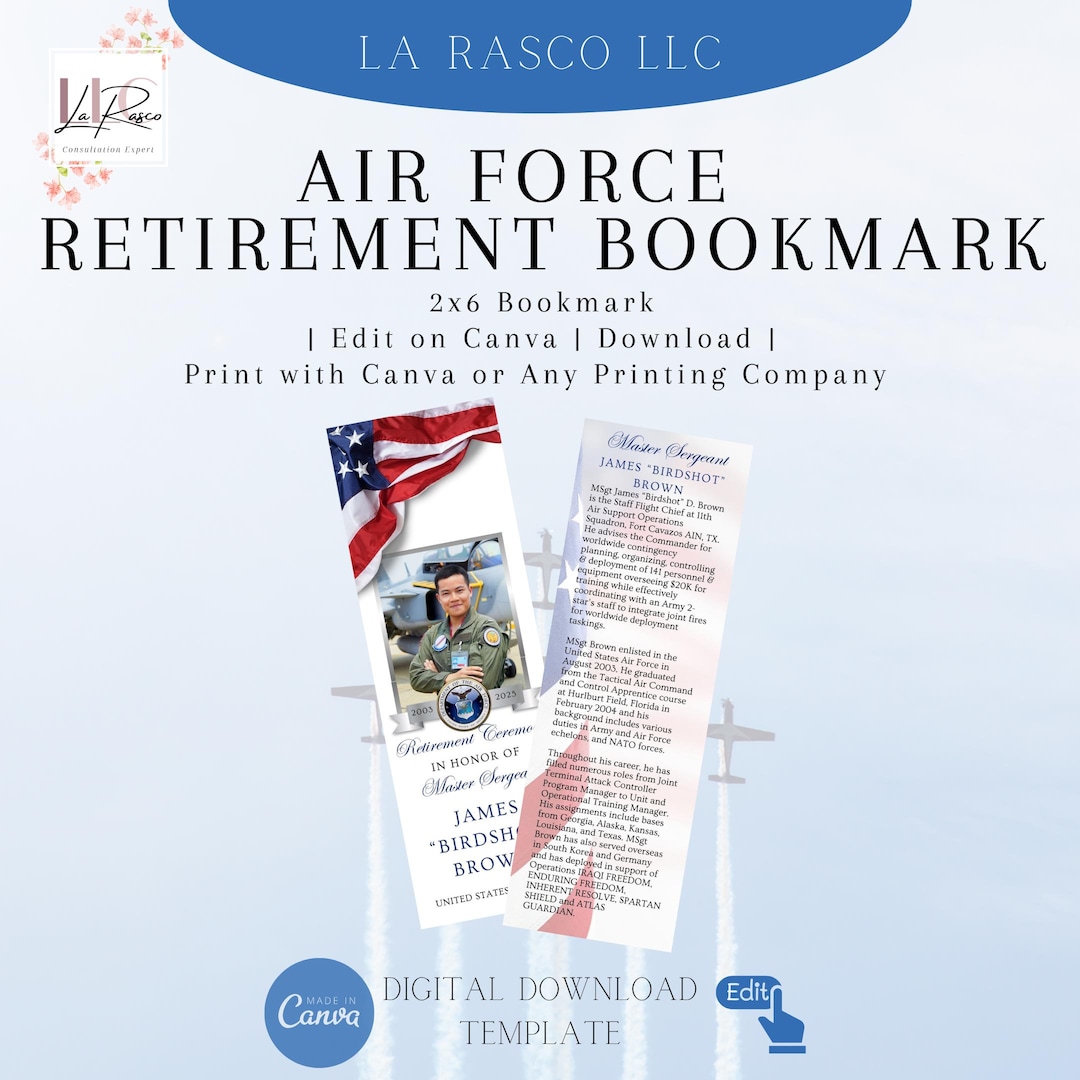 Air Force Retirement Bookmark Template - Etsy