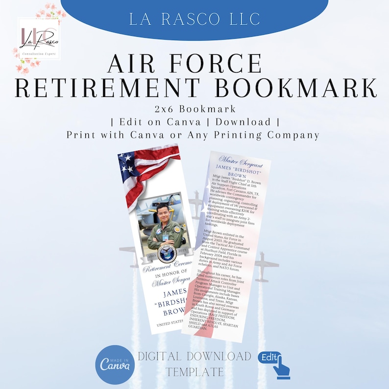 Air Force Retirement Bookmark Template - Etsy