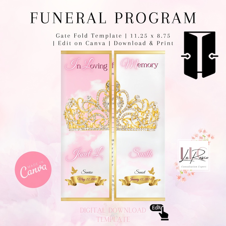 Pink Gatefold Funeral Program Template - Etsy
