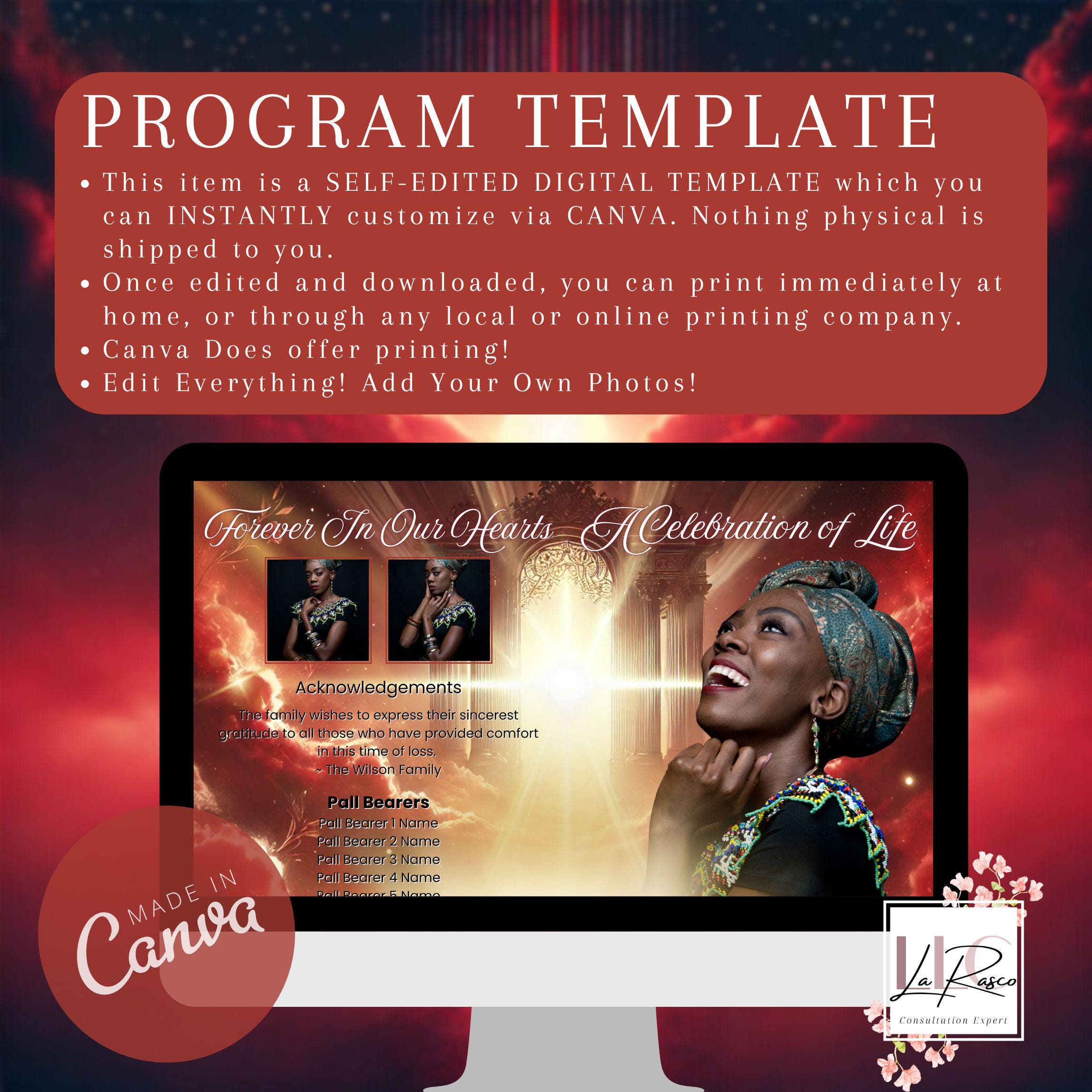 Bi-fold Crimson Funeral Program Template - Etsy