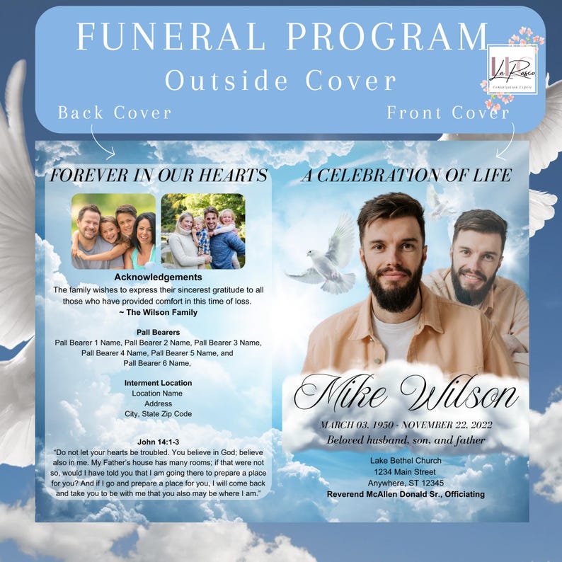 Bi-fold Dove and Sky Funeral Program Template - Etsy