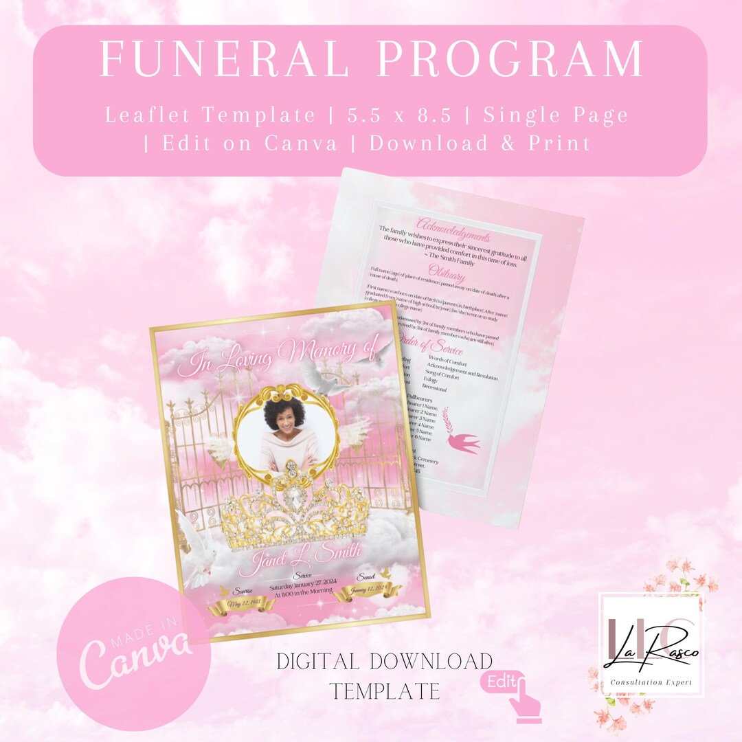 Pink Gate Funeral Program Leaflet | Single Page | 5.5 X 8.5 - Etsy
