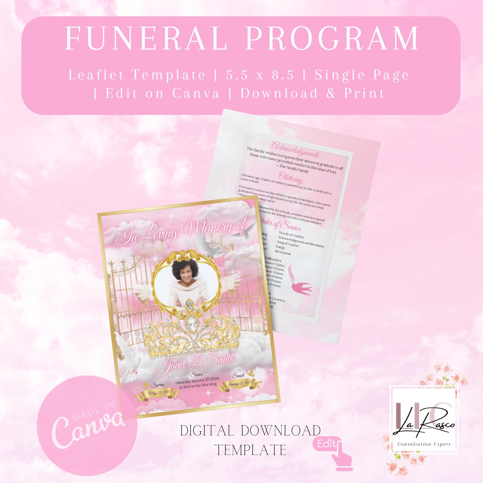 Pink Gate Funeral Program Leaflet | Single Page | 5.5 X 8.5 - Etsy