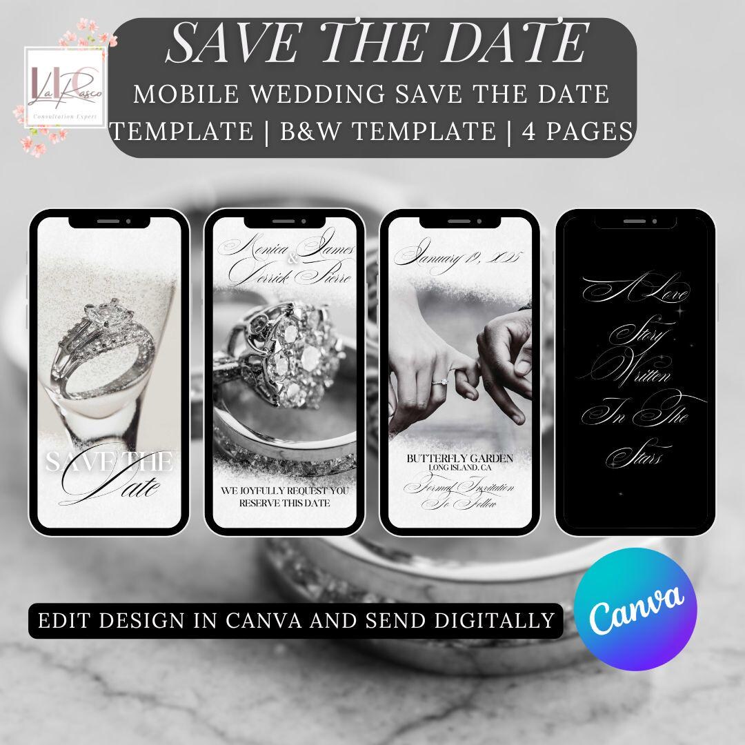 B&W Save the Date Mobile Invitation Template - Etsy