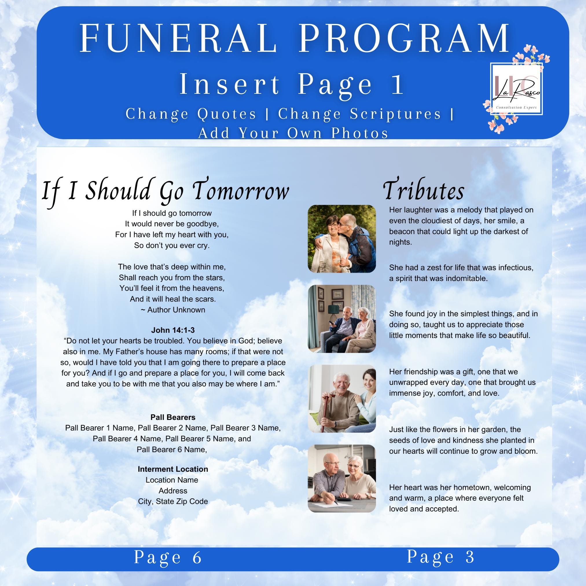 Bi-fold 8pg Heavenly Funeral Program Template - Etsy