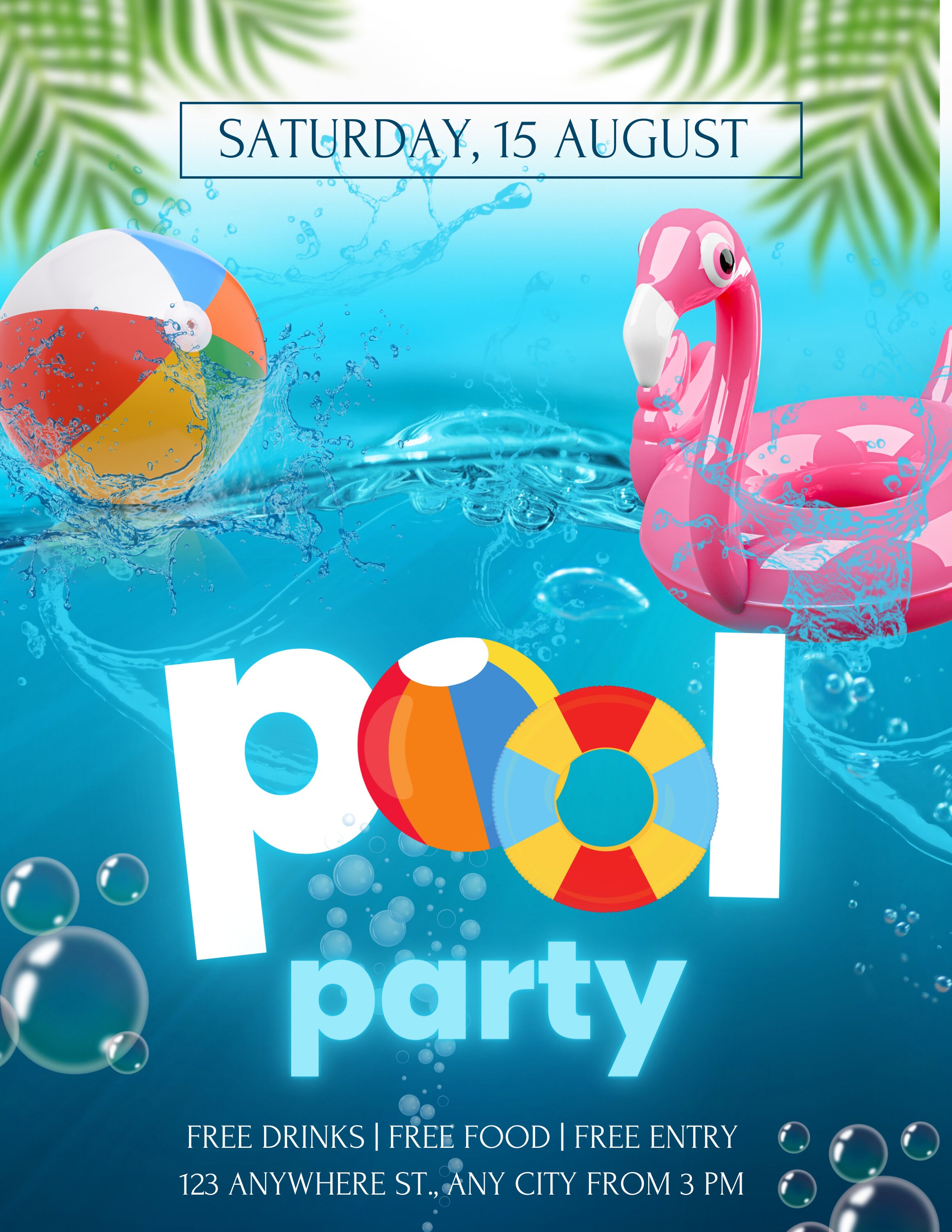 Colorful Pool Party Flyer - Etsy