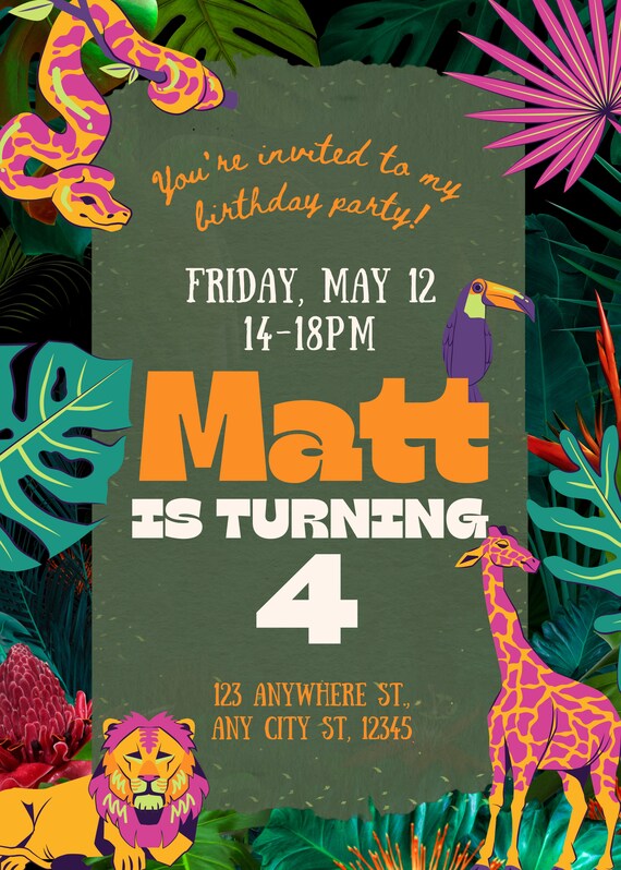 Jungle Themed Birthday Party Invitation - Etsy