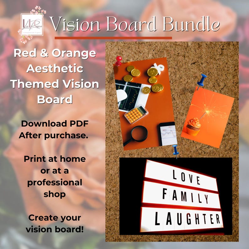 Red & Orange Aesthetic Themed Vision Board Printable | Instant Download ...
