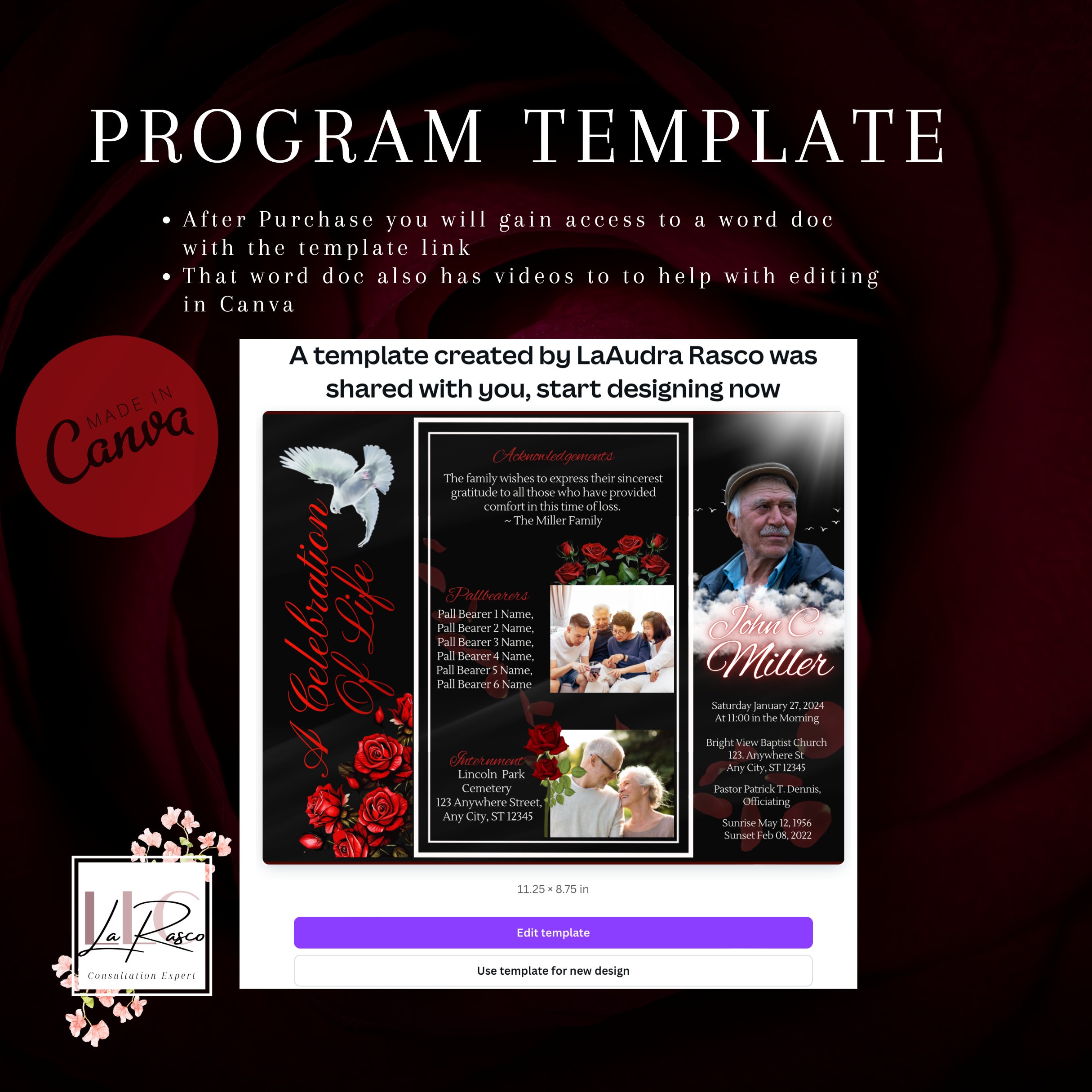 Black Rose Gate Fold Funeral Program Template - Etsy