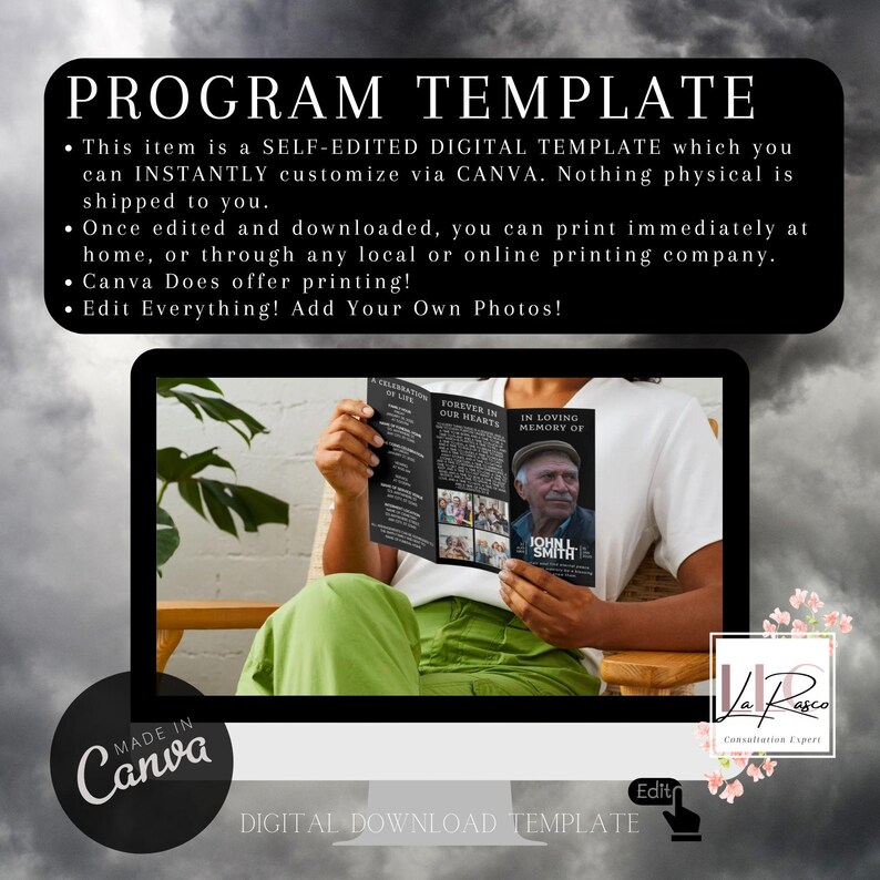 Black and White Trifold Funeral Program Template - Etsy