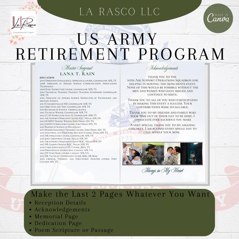Army Retirement Program 8 Page Template - Etsy
